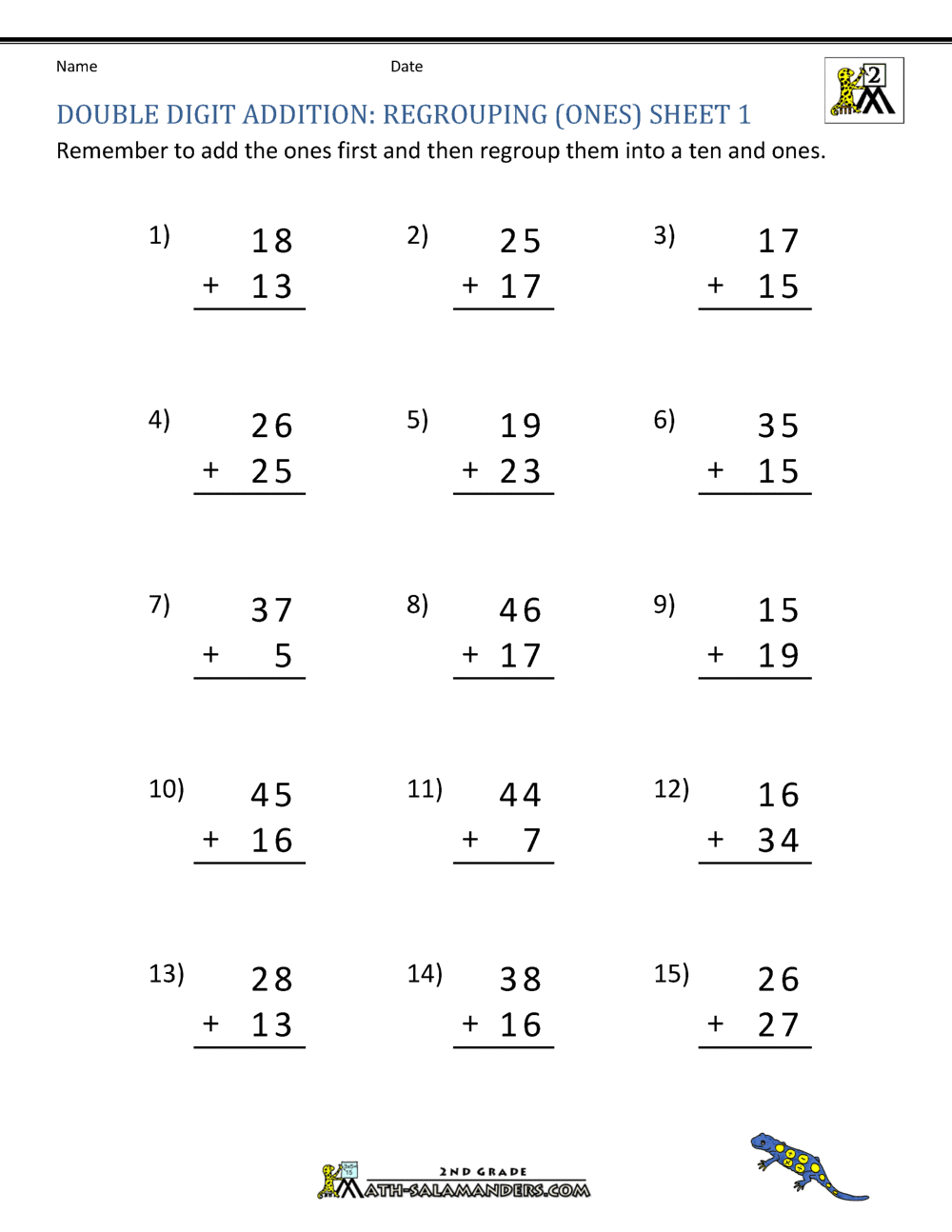 Double Digit Addition With Regrouping