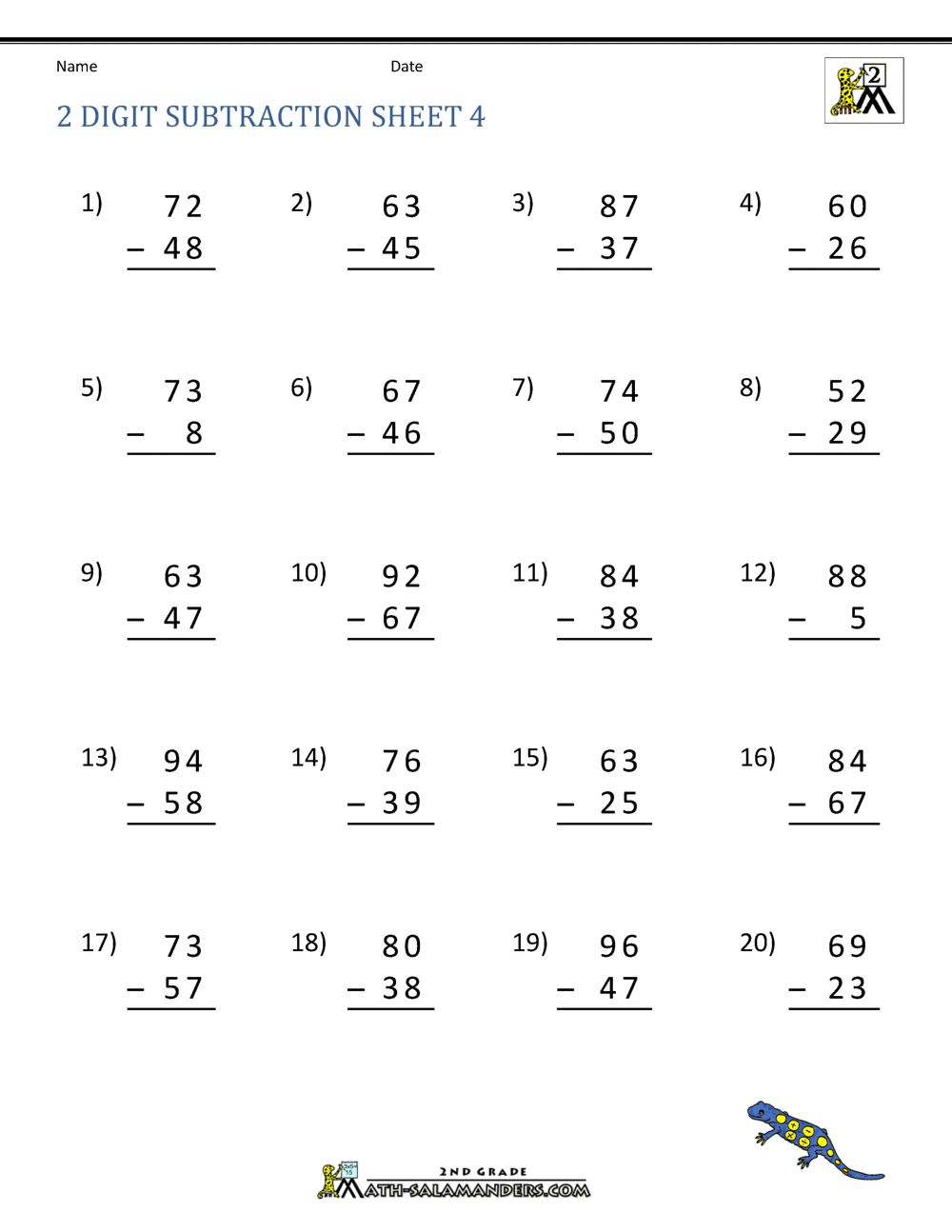2 Digit Subtraction With Regrouping Worksheets