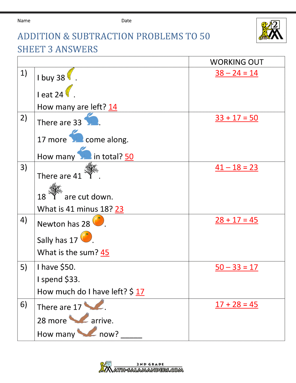 Addition Subtraction 2Nd Grade Grade 2 Math Word Problems Debora Milke