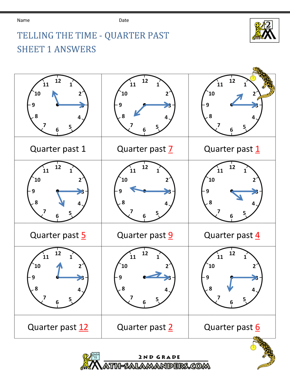 Clock Worksheets Quarter Past And Quarter To