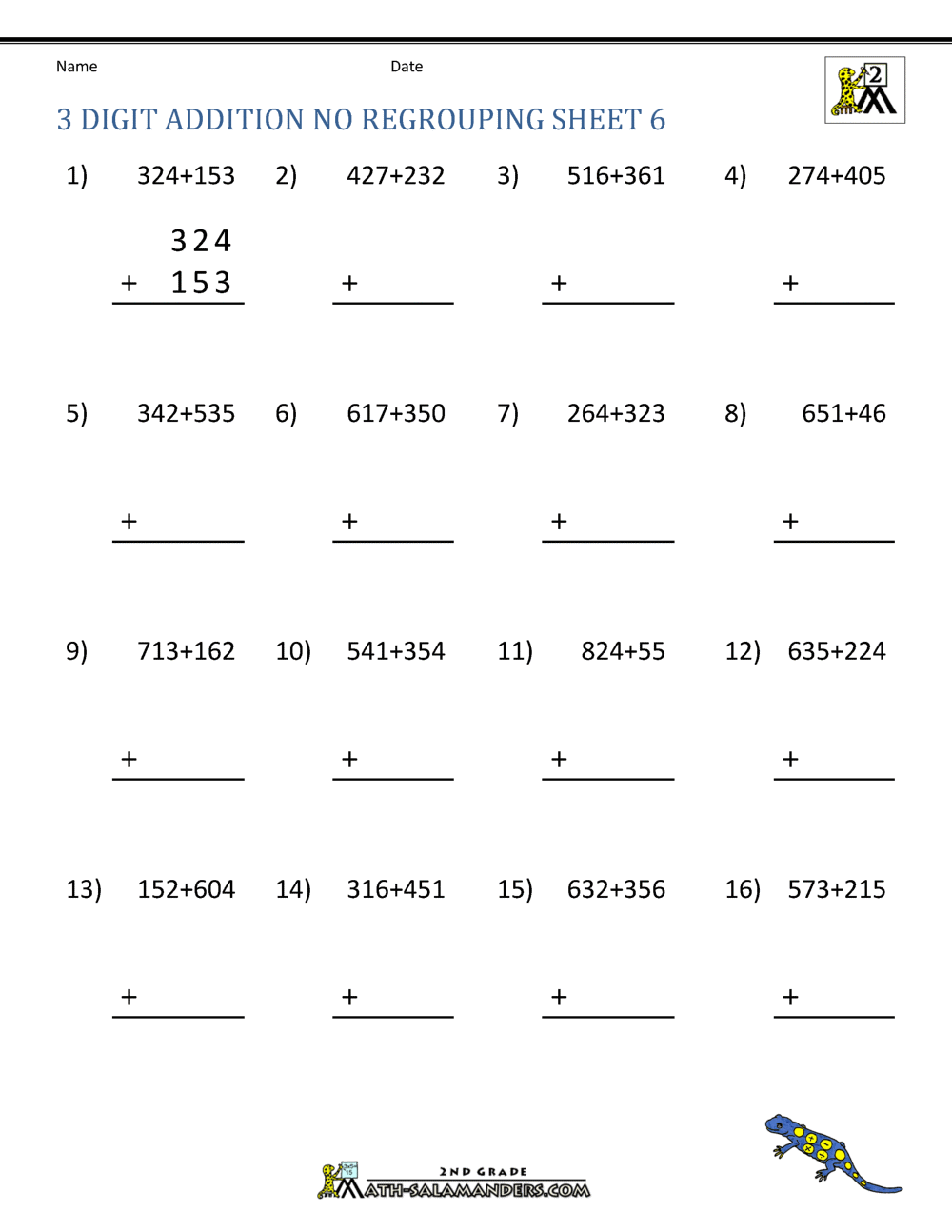 3 Digit Addition No Regrouping Worksheets