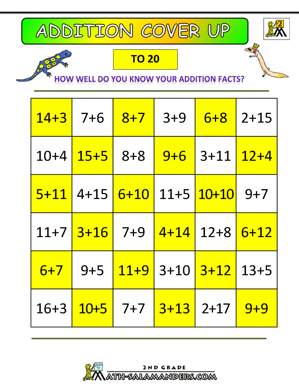 Math Salamanders Dice Games No Prep Game For Second Grade Players
