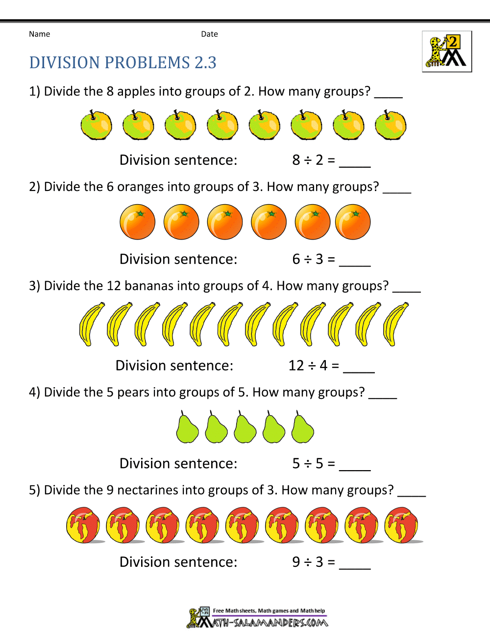 Division Worksheets 2nd Grade
