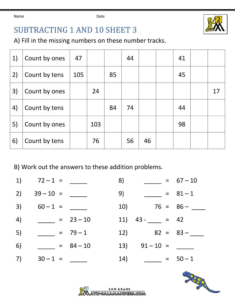 2nd Grade Subtraction Worksheets