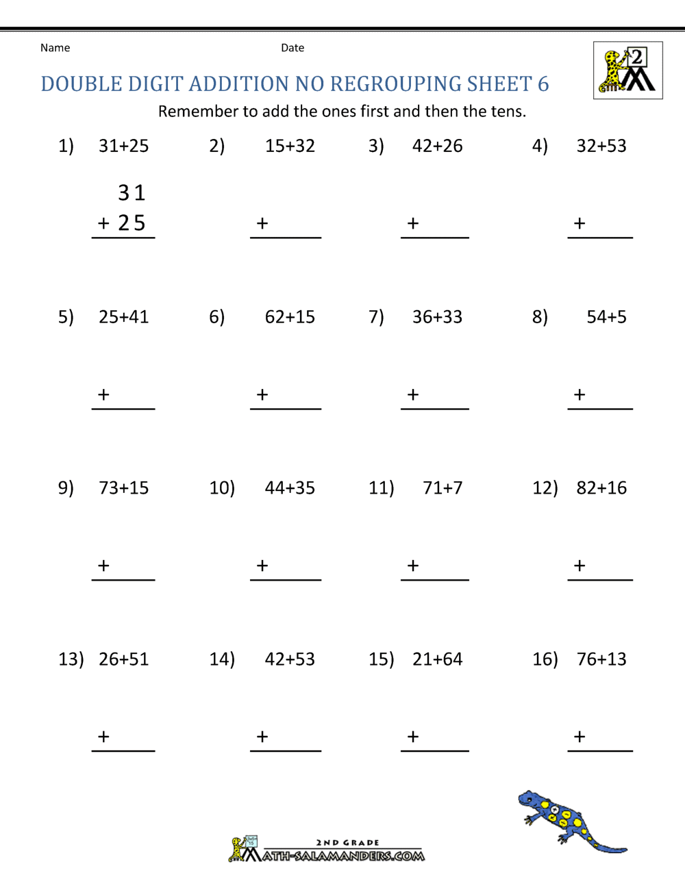 Double Digit Addition Without Regrouping