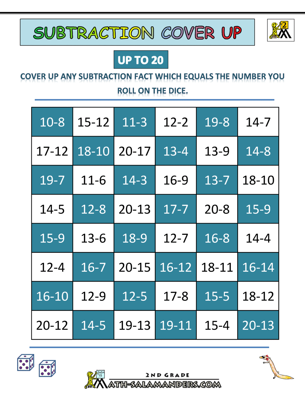 Subtraction Games 2nd Grade