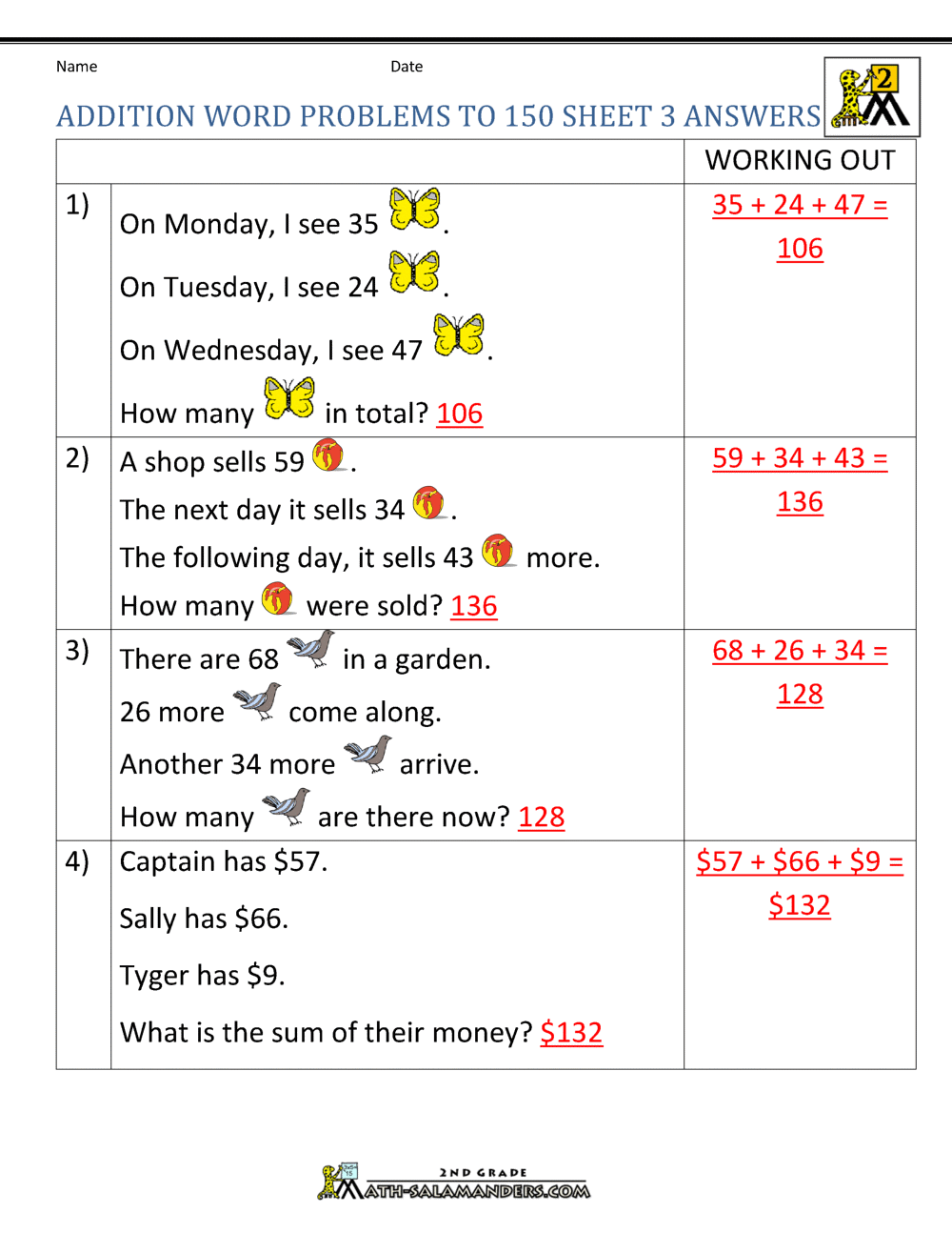 1st Grade Subtraction Word Problems