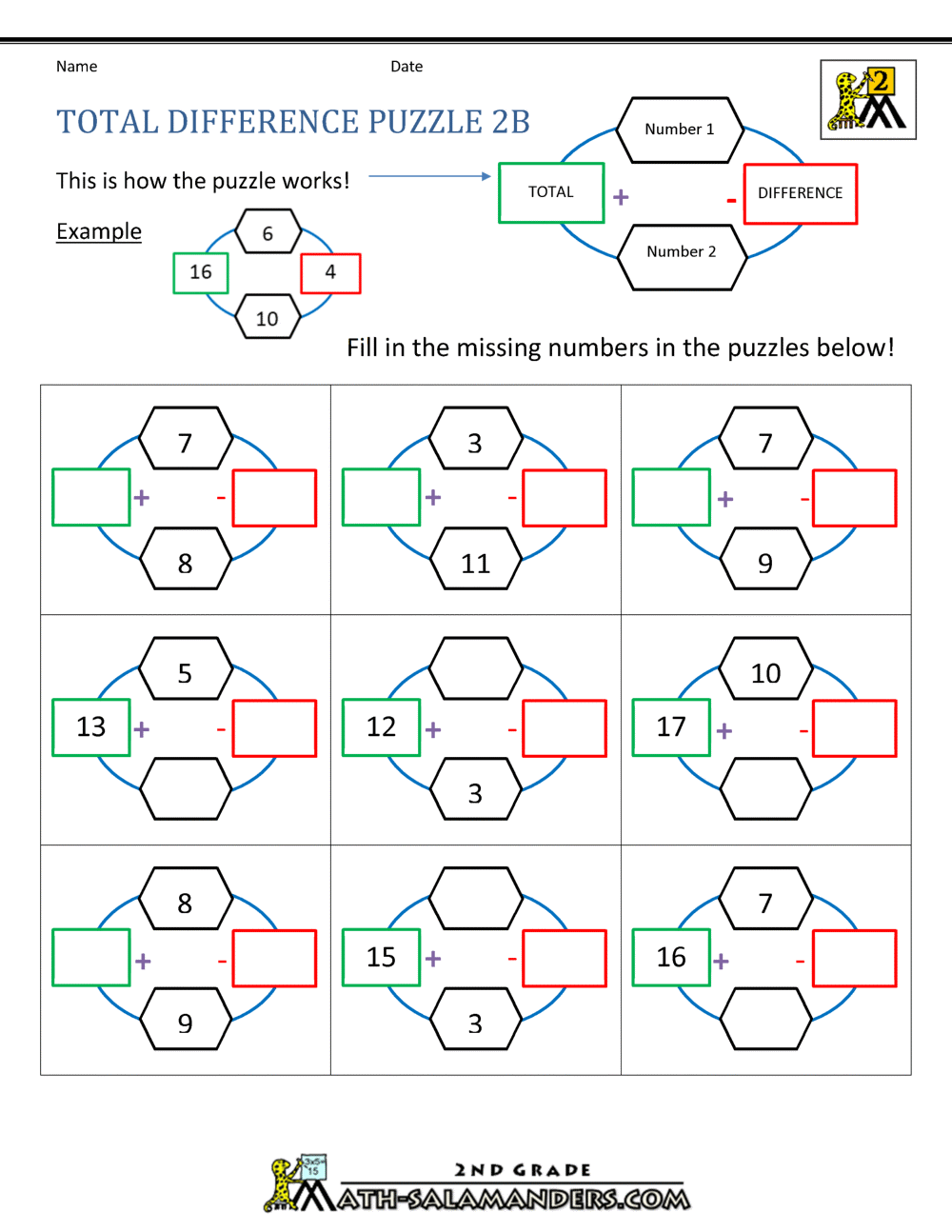 Free Math Puzzles Addition And Subtraction