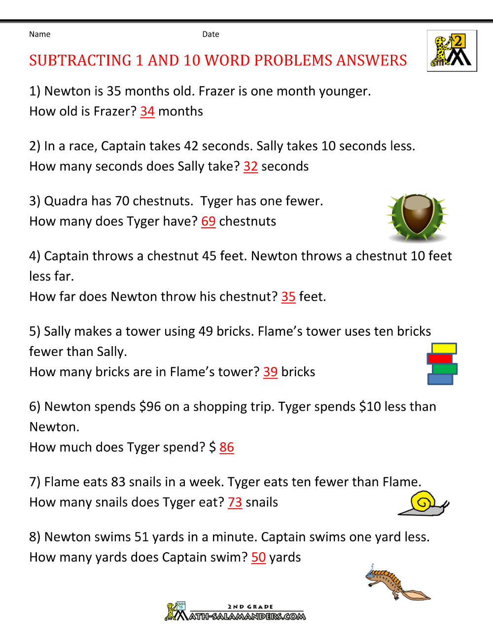 2nd Grade Subtraction Worksheets