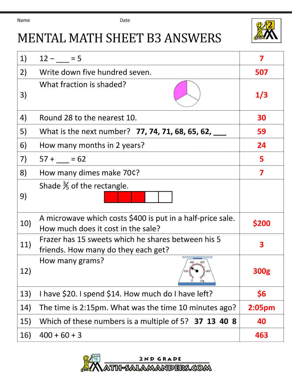 Mental Math 2nd Grade