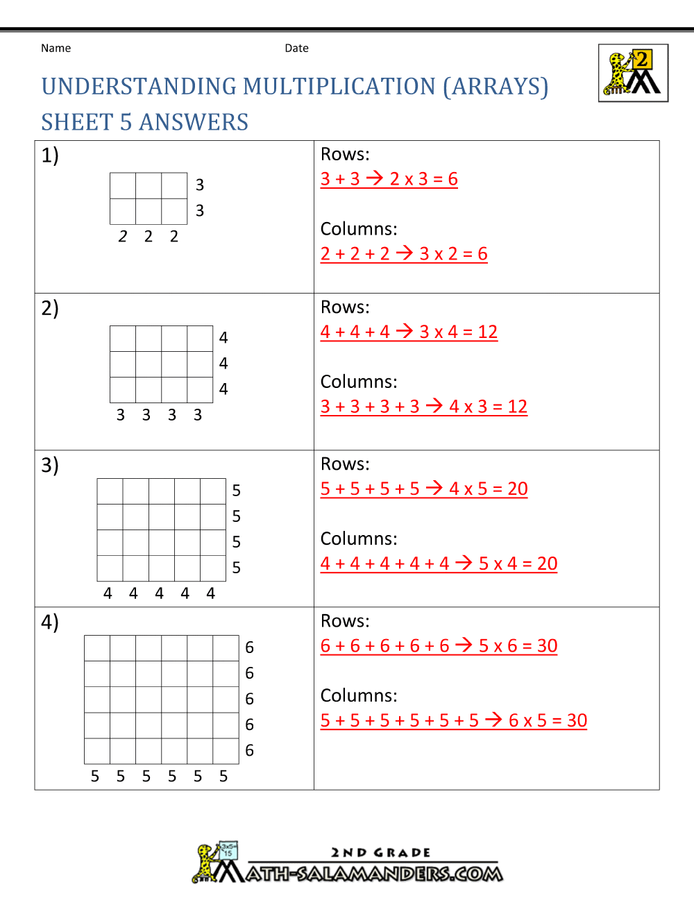 Arrays Multiplication Worksheets Students Color Arrays To Match The 