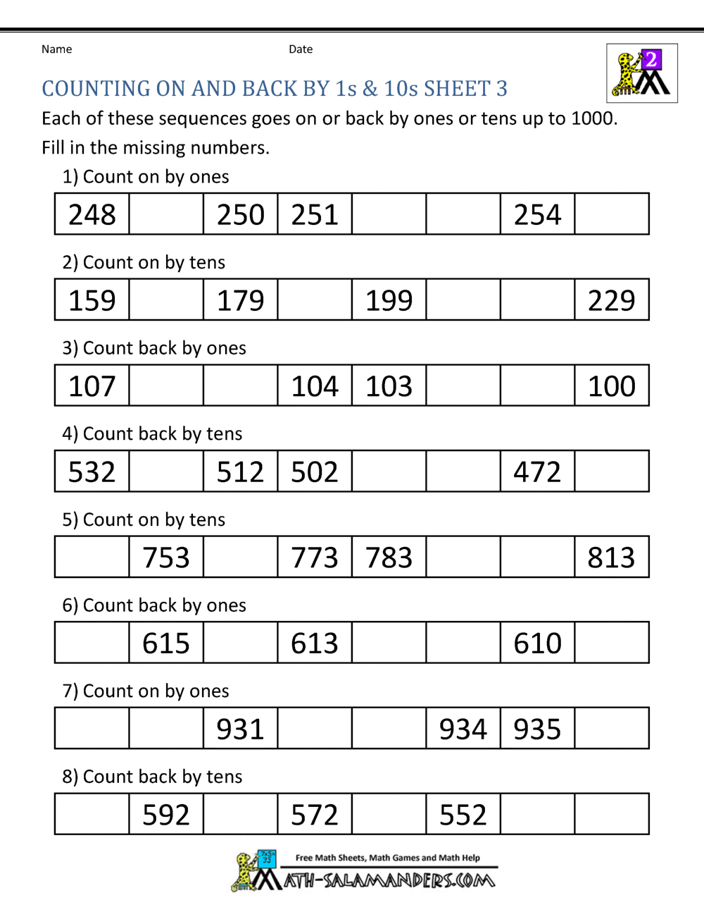 Count By Tens Worksheets