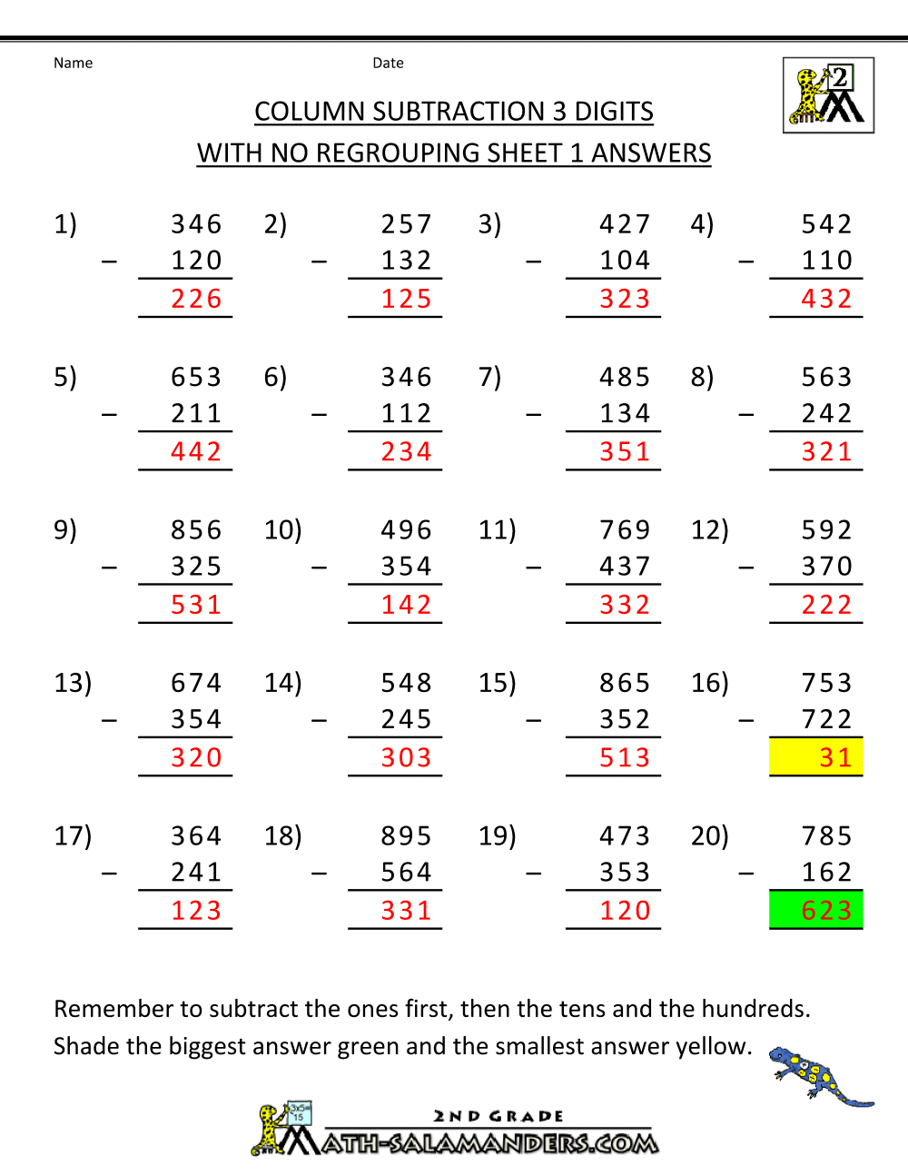 Subtraction With Regrouping Worksheets