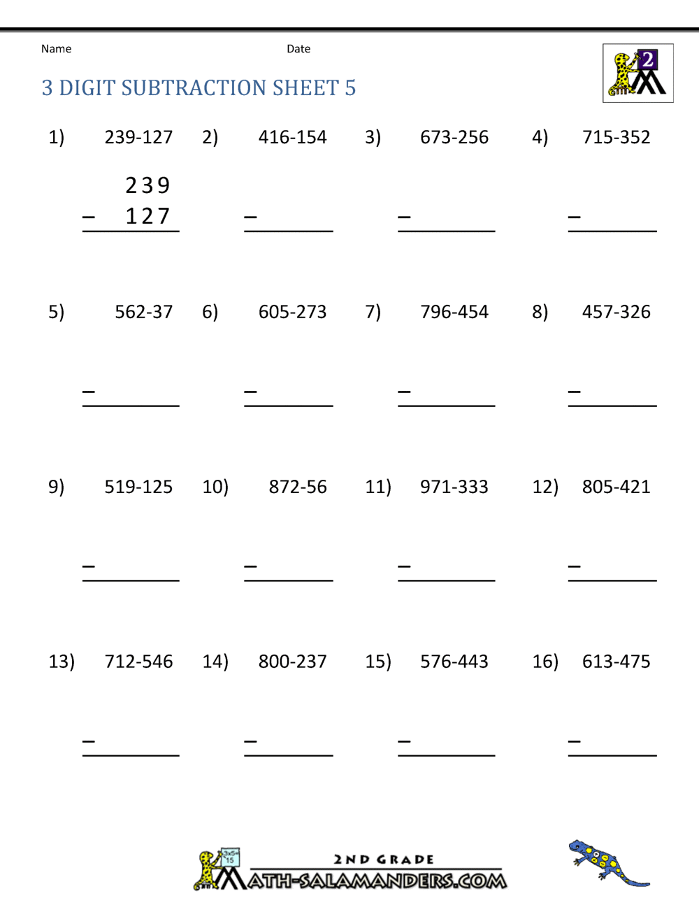 Three Digit Subtraction With Regrouping Worksheets