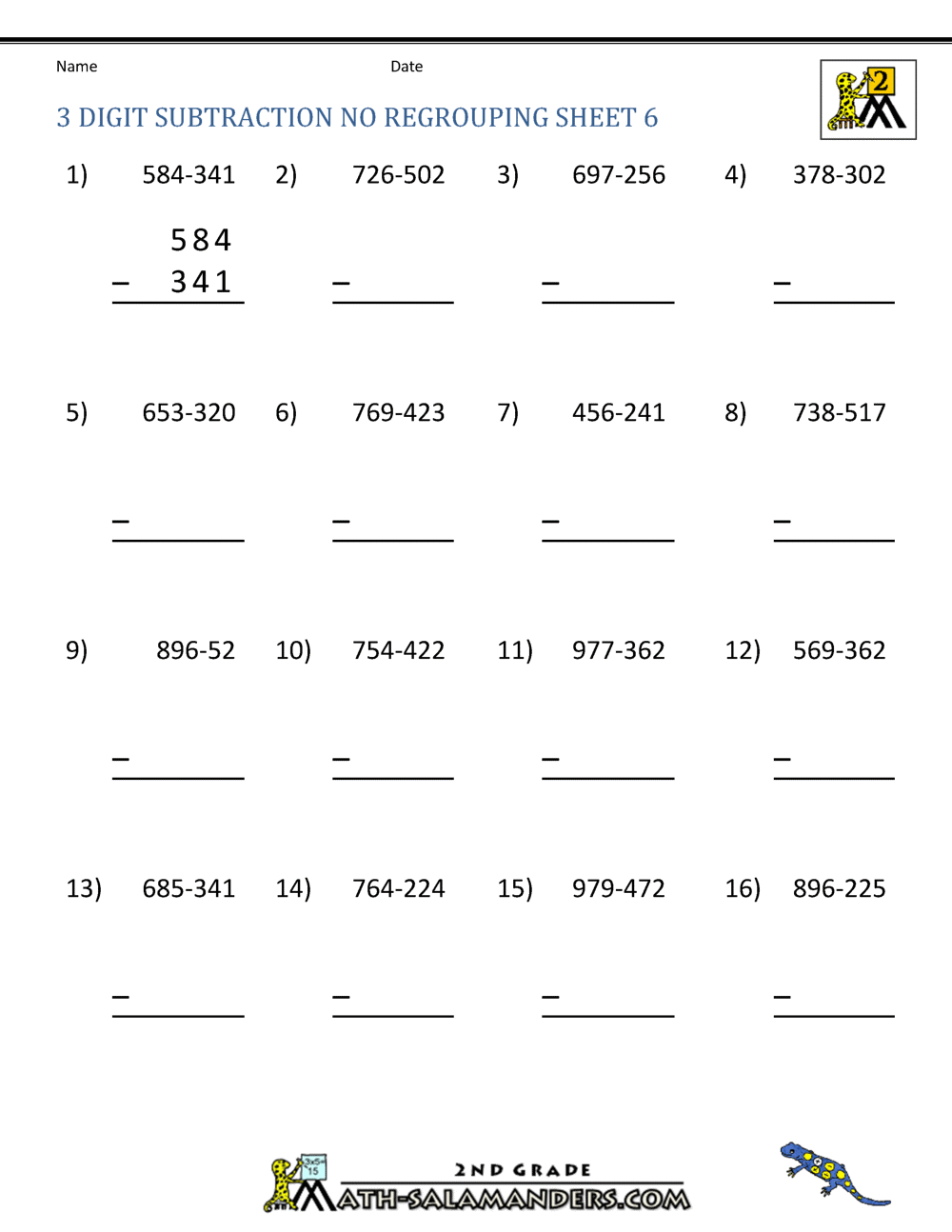 Free Printable 3 Digit Subtraction Worksheets Without Regrouping 